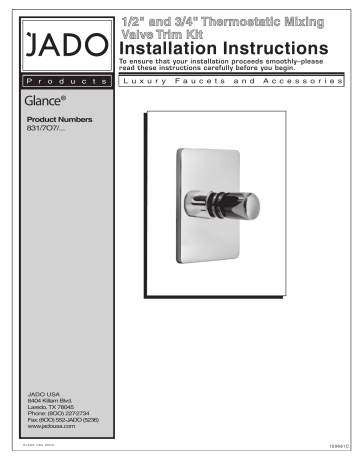 Jado Glance 3/4" Thermostatic Mixing Valve & Trim Installation ...