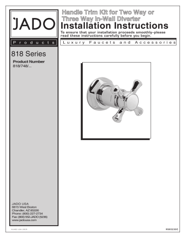 Jado 818 Series 3/2 Port Diverter Installation Instructions | Manualzz