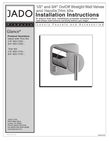 Jado Glance 1/2" Wall Valve and Trim Installation Instructions | Manualzz
