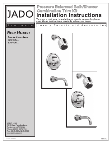 Jado New Haven Tub/Shower Set Installation Instructions | Manualzz