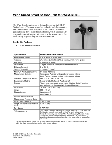 Onset S-WSA-M003 Wind Speed Smart Sensor User's manual | Manualzz