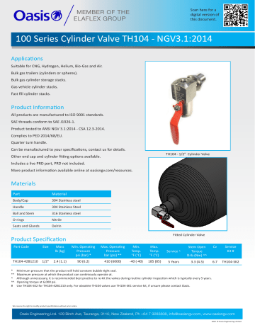 Oasis 100 Series Cylinder Valve Instruction Manual | Manualzz