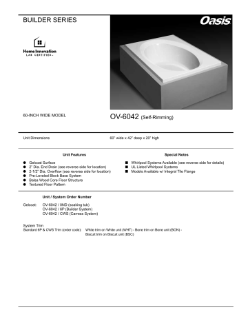 Oasis OV-6042 Soaking & Therapy Specifications | Manualzz