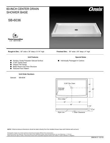 Oasis SB-6036 Shower Base Specifications | Manualzz