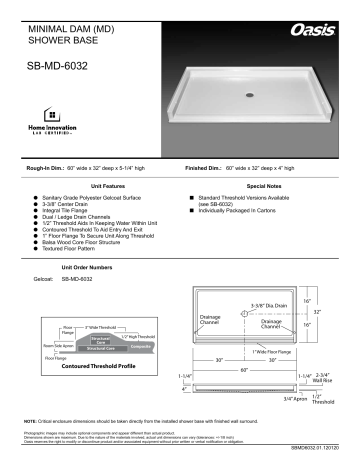 Oasis SB-MD-6032 Shower Base Specifications | Manualzz