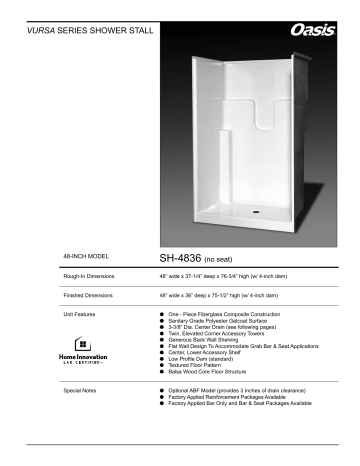 Oasis SH-4836 Shower Stall Specifications | Manualzz
