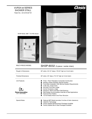 Oasis SH3P-6032 Shower Stall Specifications | Manualzz