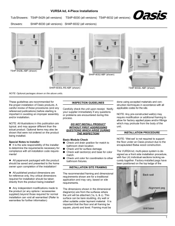 Oasis TS4P-6032 Tub-Shower Installation Manual | Manualzz