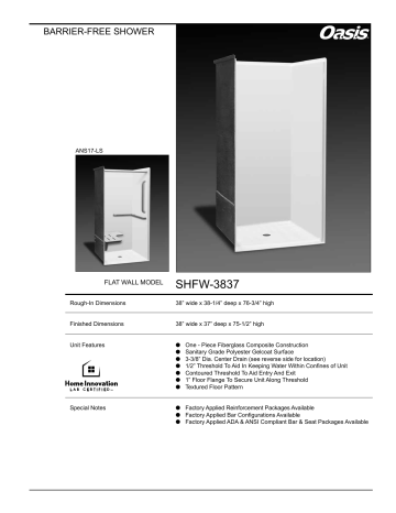 Oasis SHFW-3837 Shower Stall Specifications | Manualzz