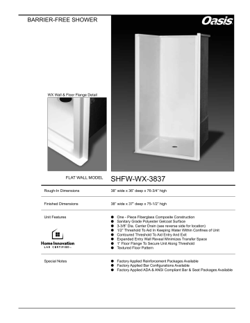 Oasis SHFW-WX-3837 Shower Stall Specifications | Manualzz