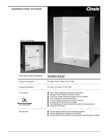 Oasis SHMD-6232 Shower Stall Specifications | Manualzz