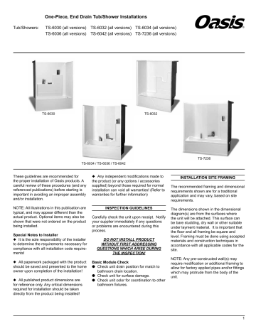 Oasis TS-7236 Tub-Shower Installation Manual | Manualzz