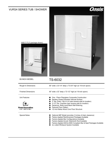 Oasis TS-6032 Tub-Shower Specifications | Manualzz