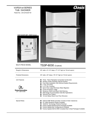 Oasis TS3P-6030 Tub-Shower Specifications | Manualzz