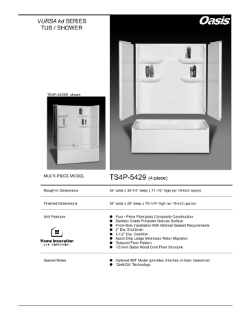 Oasis TS4P-5429 Tub-Shower Specifications | Manualzz