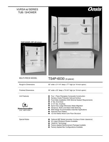Oasis TS4P-6030 Tub-Shower Specifications | Manualzz