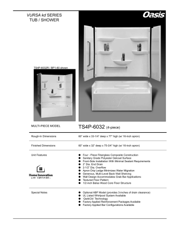 Oasis TS4P-6032 Tub-Shower Specifications | Manualzz