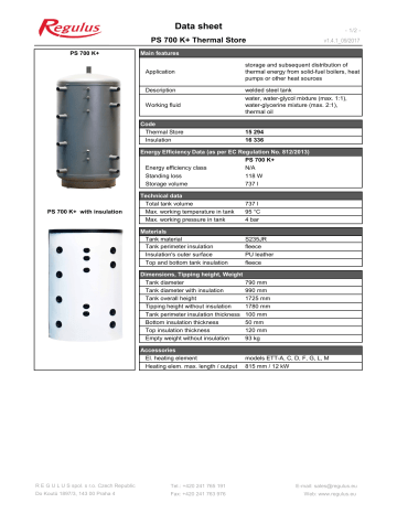 Regulus PS 700 K+ Thermal Store Technical Data Sheet | Manualzz