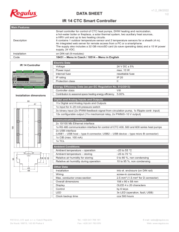 Regulus IR 14 CTC Technical Data Sheet | Manualzz