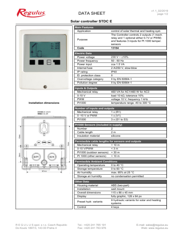 Regulus STDC E Solar Controller Technical Data Sheet | Manualzz