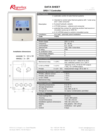 Regulus SRS1 T Solar Controller Technical Data Sheet | Manualzz