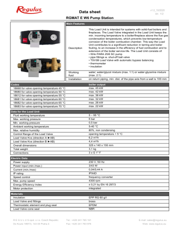Regulus RGMAT E W6 Load Unit Technical Data Sheet | Manualzz