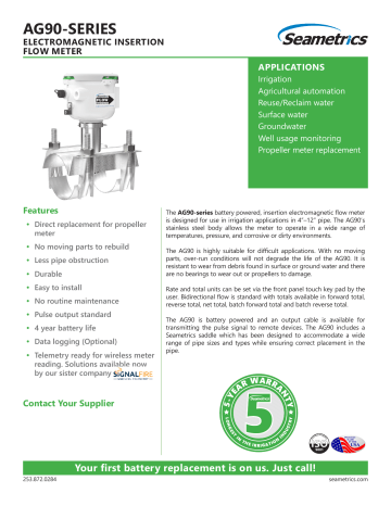 Seametrics AG90 Flow Meter Specification | Manualzz
