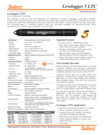 Solinst 3001 Levelogger® 5 LTC Datasheet | Manualzz