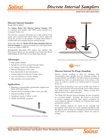 Solinst 425 & 425-D Discrete Interval Sampler Datasheet | Manualzz