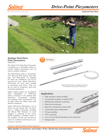 Solinst 615 Drive-Point Piezometers Datasheet | Manualzz