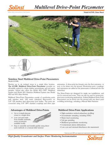 Solinst 615ML Multilevel Drive-Point Piezometer Datasheet | Manualzz