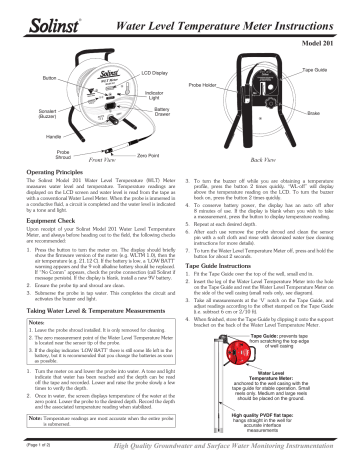 Solinst 201 Water Level Temperature Meter Instructions | Manualzz