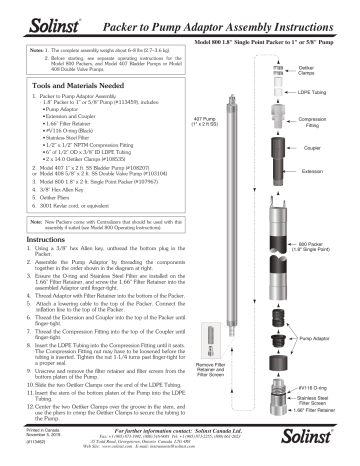 Solinst 800 Low-Pressure Packers Instructions | Manualzz