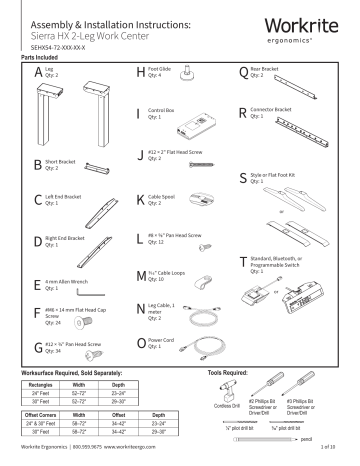 Workrite Sierra HX 2-Leg Installation Instructions | Manualzz