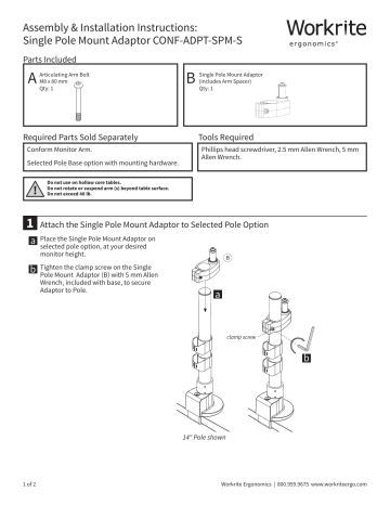 Workrite Conform Single Static Monitor Arm Installation Instructions | Manualzz