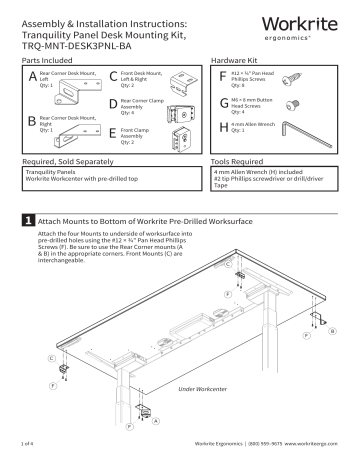 Workrite Tranquility Desk Mount Installation Instructions | Manualzz
