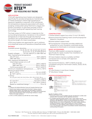 Thermon HTSX Product data sheet | Manualzz