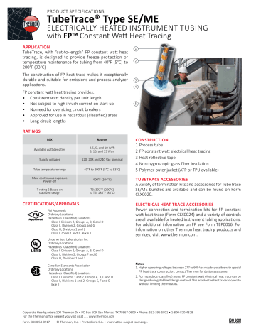 Thermon TubeTrace FP Product Specification | Manualzz