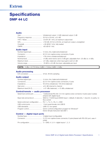 Extron DMP 44 LC Specifications | Manualzz