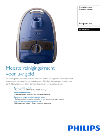 Philips FC8608/05 Expression Stofzuiger met zak Productdataset | Manualzz