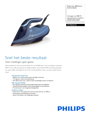 Philips DST8020/20 Azur 8000 Series Stoomstrijkijzer Productdataset ...