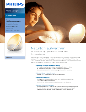Philips HF3532/01 SmartSleep Wake-up Light Produktdatenblatt | Manualzz