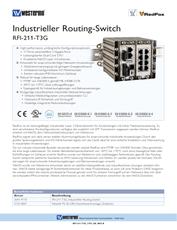 Westermo RFI-211-T3G Industrial Routing Switch Datenblatt | Manualzz