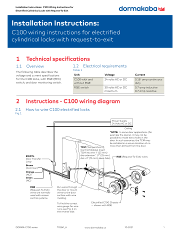 Dormakaba C100 Cylindrical lockset Installation Instructions | Manualzz