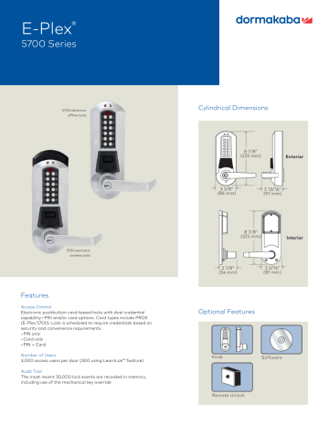 Dormakaba E-Plex 5700 Series Product sheet | Manualzz