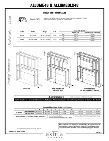 Astria Allume + See-Thru Kit Direct Vent Gas Fireplace Specification Sheet | Manualzz