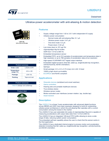 STMicroelectronics LIS2DU12 Datasheet | Manualzz