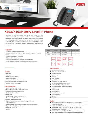 Fanvil X303/X303P Datasheet | Manualzz