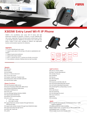 Fanvil X303W Datasheet | Manualzz