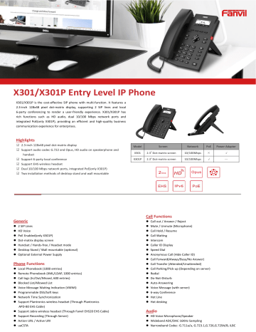 Fanvil X301/X301P Datasheet | Manualzz